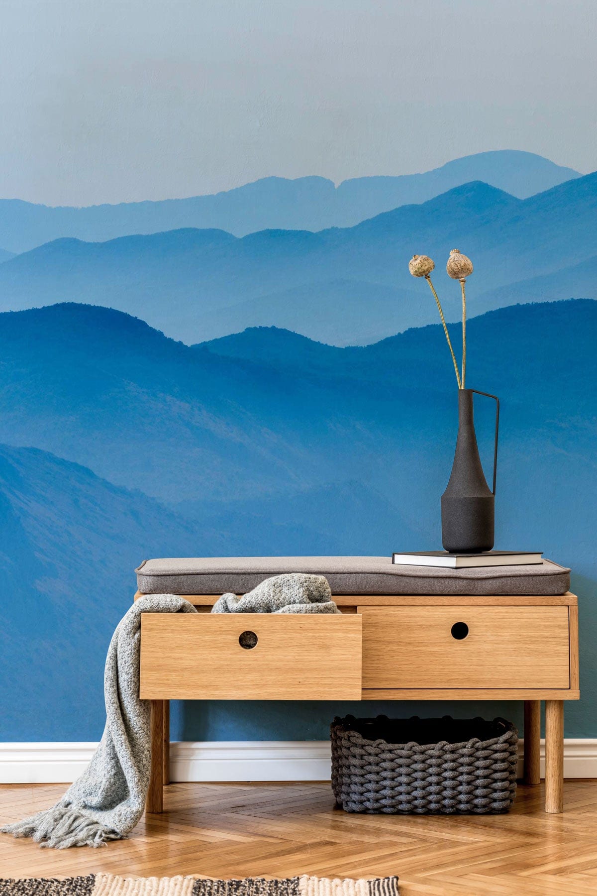 Blue Mountain Scene Wallpaper Mural | Ombre Wall Mural UK