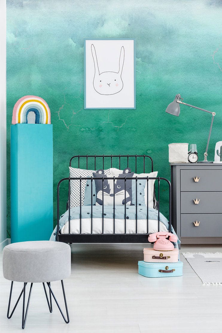 Watercolor Green Ink Wallpaper Mural Home Decoration Idea